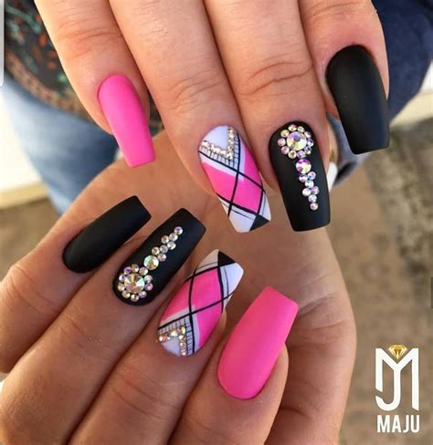 Pink And Black Nails Nail Art Nail Designs Acrylic Nails