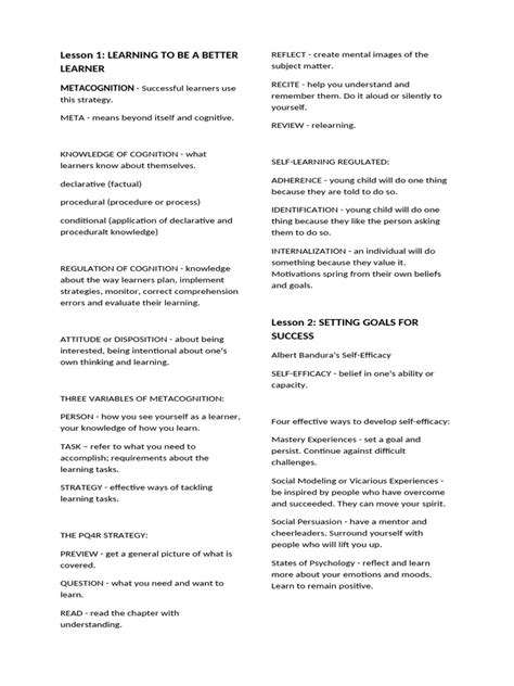 UTS FINAL LESSON REVIEWER | PDF | Self Efficacy | Metacognition