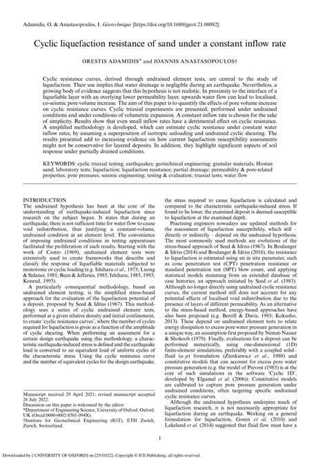 Pdf Cyclic Liquefaction Resistance Of Sand Under A Constant Inflow Rate