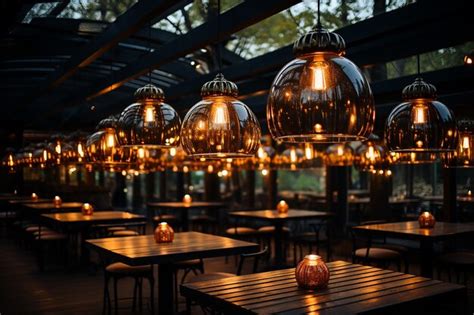 Premium AI Image | Ceiling Lamps in a Cafe