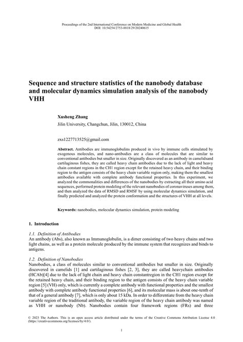 PDF Sequence And Structure Statistics Of The Nanobody Database And Molecular Dynamics