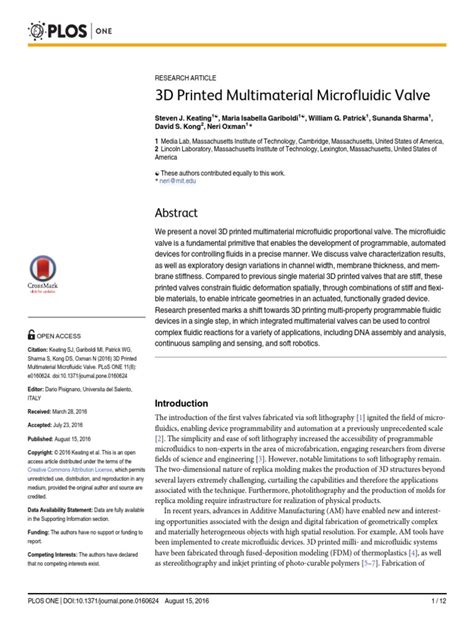 3d Printed Multimaterial Microfluidic Valve Pdf 3 D Printing Microfluidics