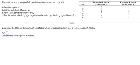 solved the data for a random sample of six paired