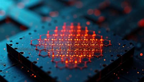 Extreme Close Up View Of Graphene Based Biosensor Red Glowing Lines