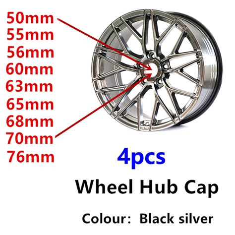 휠 센터 캡 림 허브 커버 허브캡 로고 배지 엠블럼 액세서리 블랙 실버 50mm 55mm 56mm 60mm 63mm 65mm 68mm 70mm 4 개