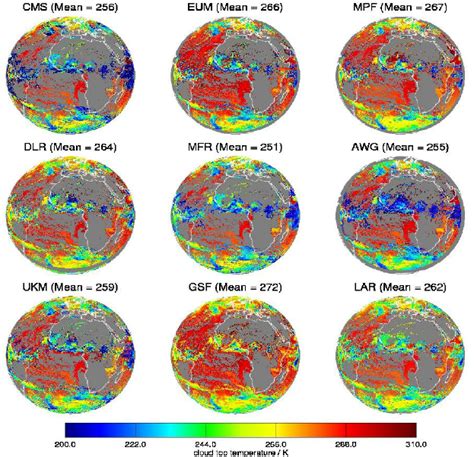 The Retrieved Cloud Top Temperature Of 9 Algorithms For 13 06 2008 12 Utc Download Scientific