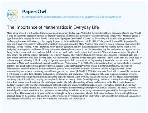 The Importance Of Mathematics In Everyday Life Free Essay Example