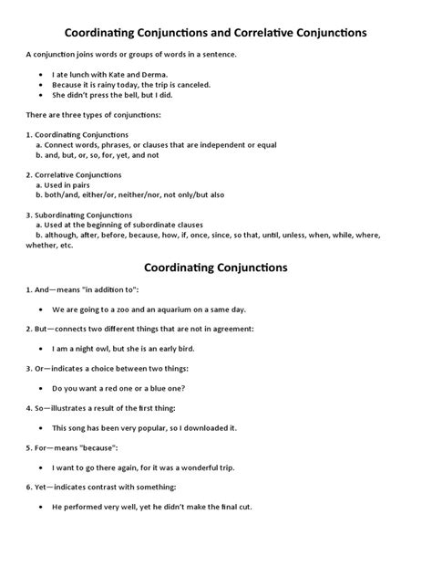 Coordinating Subordinating And Correlative Conjunctions Pdf
