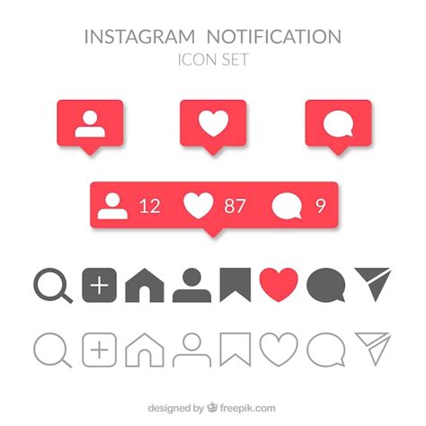 플랫 인스 타 그램 아이콘 및 알림 설정 무료 벡터