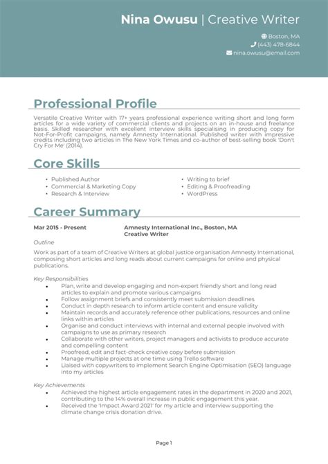 Creative Writer Resume Example And Guide [get Hired Quick]