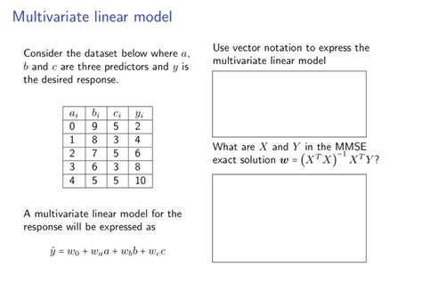 solved multivariate linear model use vector notation to