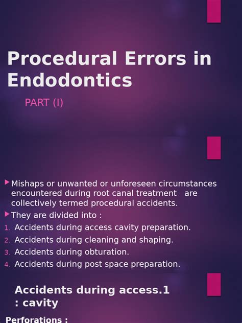 Procedural Errors In Endodontics Pdf Human Tooth Dentistry Branches