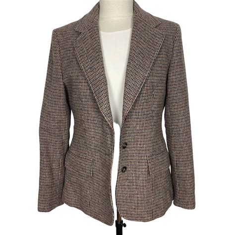 Vintage Brown Plaid Wool Blazer Womens 14 Lined Jacket By Austin Hill