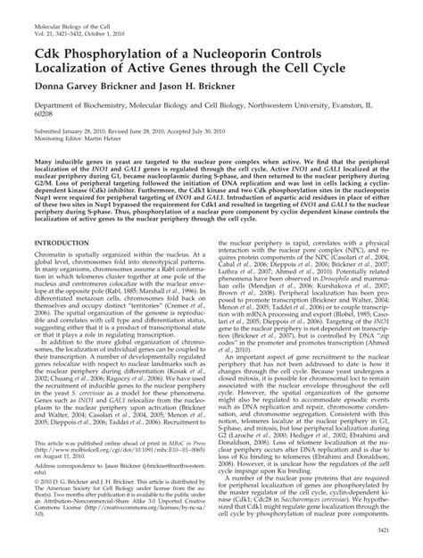 Pdf Cdk Phosphorylation Of A Nucleoporin Controls Localization Of Active Genes Through The