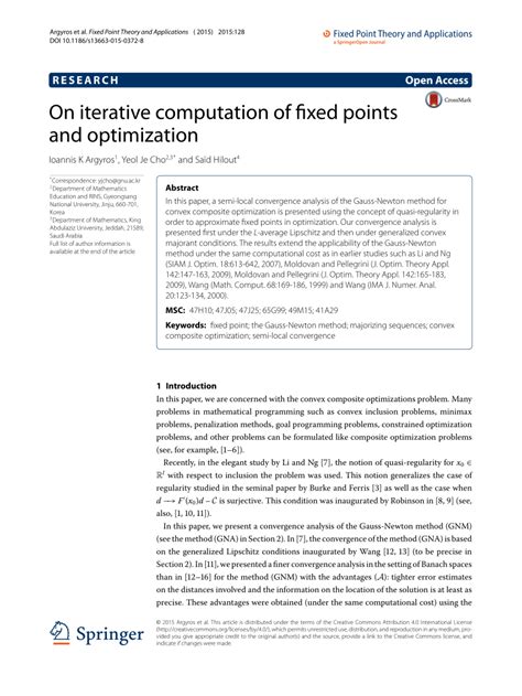 Pdf On Iterative Computation Of Fixed Points And Optimization