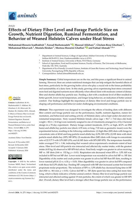 Pdf Effects Of Dietary Fiber Level And Forage Particle Size On Growth Nutrient Digestion