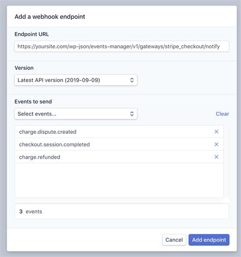 stripe checkout setup events manager documentation