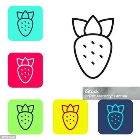 검은 선 흰색 배경에 격리된 딸기 아이콘 색상 사각형 버튼으로 아이콘을 설정합니다 벡터 0명에 대한 스톡 벡터 아트 및 기타 이미지 0명 건강한 식생활 검은색
