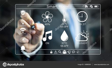 Businessman Using Smart Home Digital Interface 3d Rendering — Stock