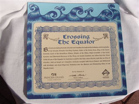 Crossing The Equator Certificates Certificate