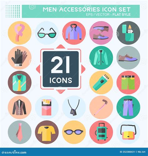 Men Accessories Icon Set Suitable For Education Symbol Flat Style