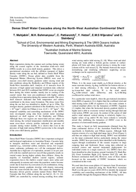 Pdf Dense Shelf Water Cascades Along The North West Australian Continental Shelf Tanziha