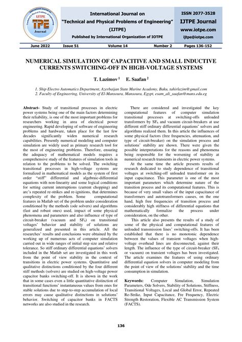 Pdf Numerical Simulation Of Capacitive And Small Inductive Currents