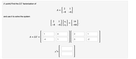 solved 1 ﻿point ﻿find the lu ﻿factorization
