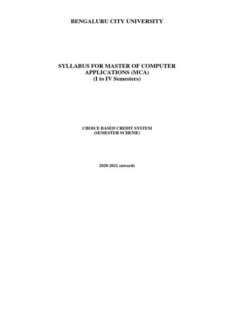 Mca Bcu 2020 2021 Onwards Syllabus Pdf Class Computer Programming