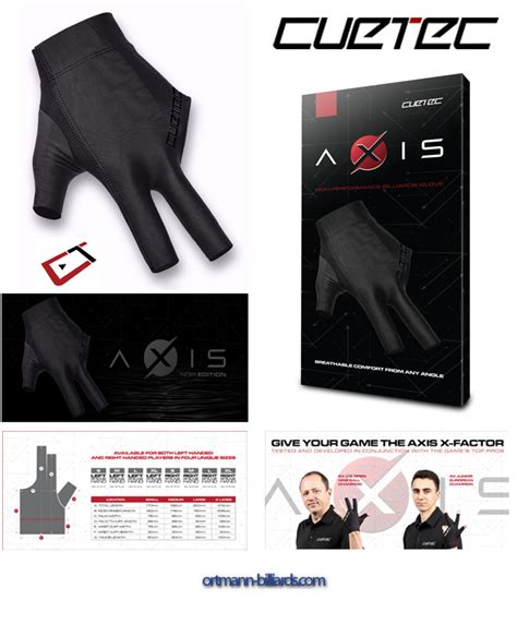 Billiard Glove Cuetec Axis 3 Finger Noir Edition Left Hand Right Handed Player Ortmann