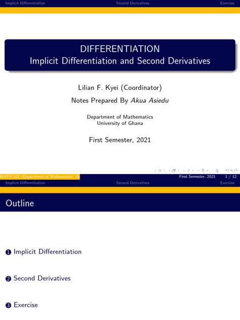Implicit Differentiation And Second Derivatives Pdf Derivative