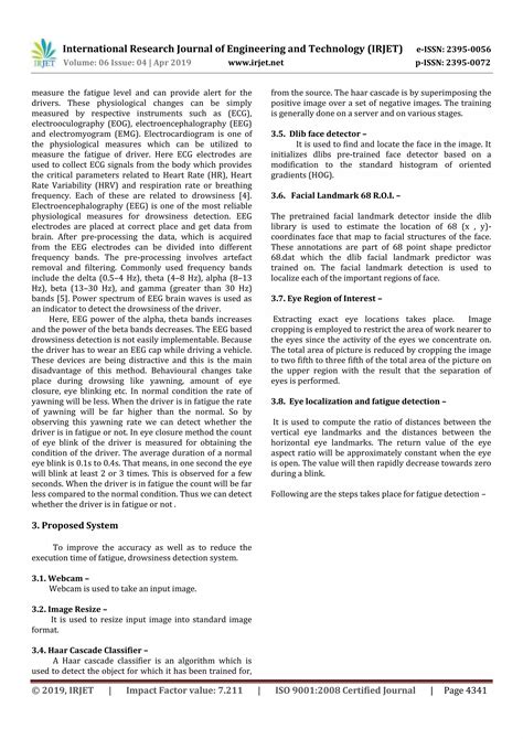 Irjet Implementation On Visual Analysis Of Eye State Using Image Processing For Driver Fatigue