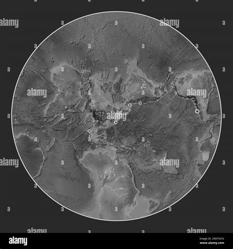 Okhotsk Tectonic Plate On The Grayscale Elevation Map In The Lagrange Oblique Projection