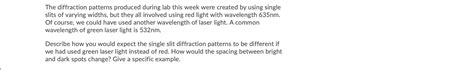 Solved The Diffraction Patterns Produced During Lab This Chegg