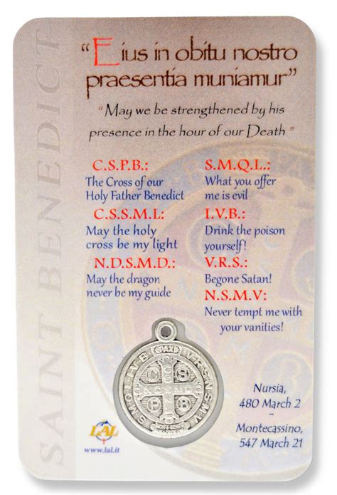 Buy St Benedict Prayer Card With Medal Ts Catholic