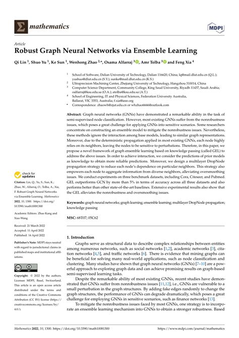 Pdf Robust Graph Neural Networks Via Ensemble Learning