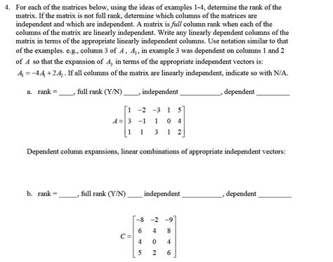 solved 4 for each of the matrices below using the ideas of