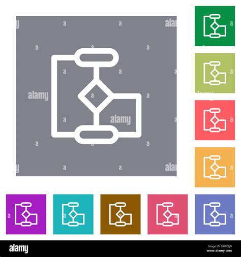 Flow Chart Outline Flat Icons On Simple Color Square Backgrounds Stock Vector Image Art Alamy