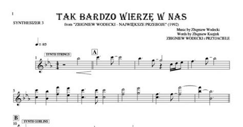 Tak Bardzo Wierzę W Nas Nuty Na Syntezator Synth Strings Synth Goblins Drawbar Organ