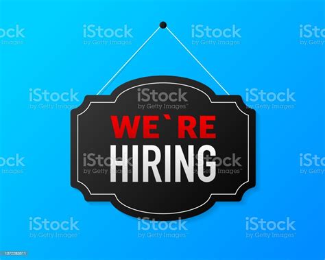 우리는 파란색 배경에 문에 대한 표지판을 고용하고 있습니다 벡터 그림입니다 개념에 대한 스톡 벡터 아트 및 기타 이미지 개념