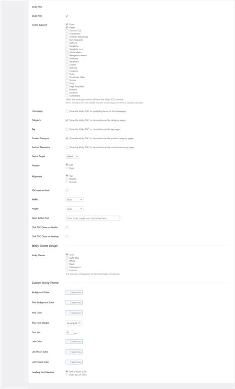 How To Use And Configure The Sticky Toggle Option Easy Table Of Contents