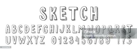 손으로 그린 스케치 글꼴 낙서 레터링을위한 알파벳 양식화 된 숫자 및 문자 스케치 선 벡터 세트로 원근감 밀어내기 물음표에 대한 스톡 벡터 아트 및 기타 이미지 Istock