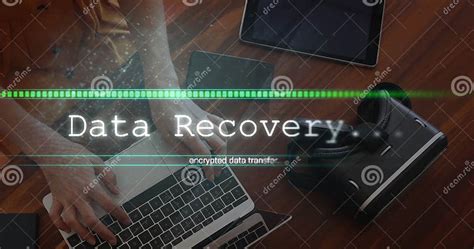 Image Of Data Processing Over Caucasian Businessman Using Laptop Stock