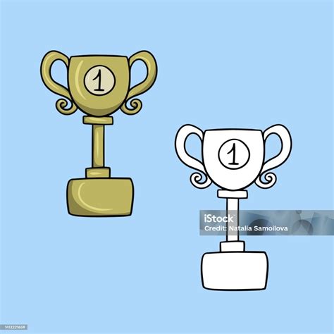기사 세트 첫 번째 장소 상 우승자에게 금잔 만화 스타일의 벡터 일러스트 레이 션 1에 대한 스톡 벡터 아트 및 기타 이미지