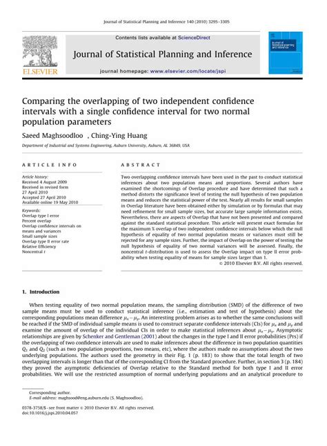 Pdf Comparing The Overlapping Of Two Independent Confidence Intervals