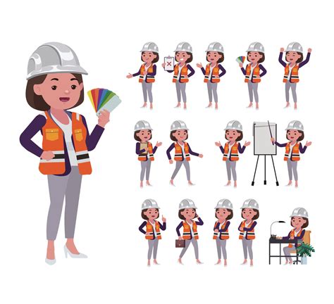 Set Of Engineer With Different Poses Vector Art At Vecteezy
