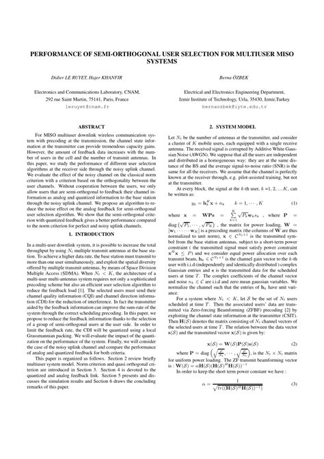 Pdf Performance Of Semi Orthogonal User Selection For Multiuser Miso Systems