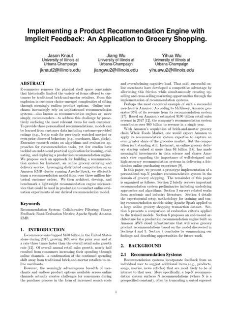 Implementing A Product Recommendation Engine With Implicit Feedback An Application To Grocery