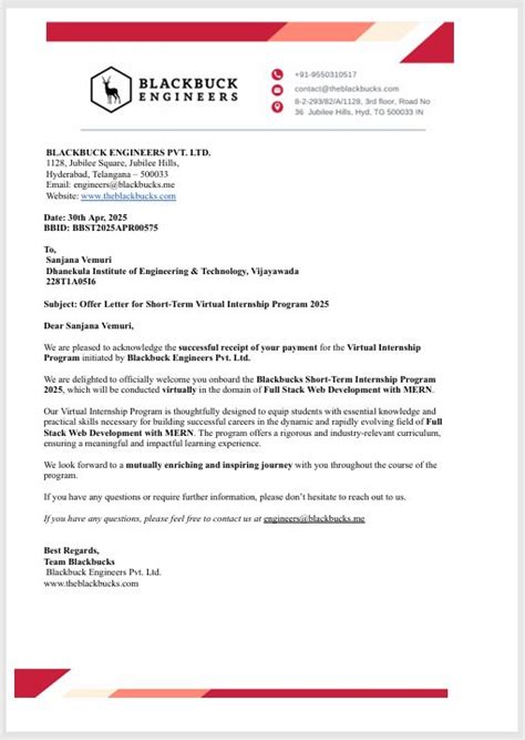 Excited To Kick Off My Virtual Internship With Blackbuck Engineers Pvt Sanjana Vemuri