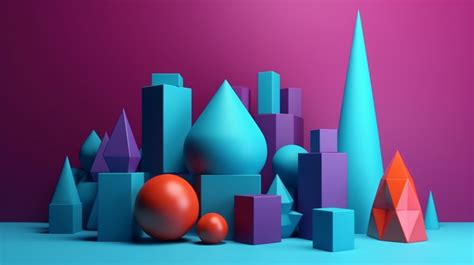 다채로운 3d 개체 및 다양한 모양의 디지털 3d 렌더링 파란색 배경에 3d 렌더링 기하학적 다채로운 모양 고화질 사진 사진 기하학적 배경 일러스트 및 사진 무료